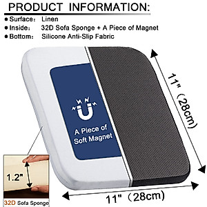 BUYUE Natural Linen Magnetic Bar Stool Cushions Set of 4, Enhanced Anti-Slip Breathable Small Chair Seat Pads for Café Bistro Stackable Metal Stools (Square, Black, 4 Counts)