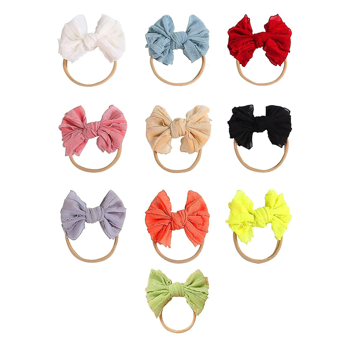 QIAOYIBEI 10PCS Baby Girls Headbands Soft Nylon Elastics Headbands Lace Mini Bows Hairbands Hair Accessories for Girls Infants Toddlers Child