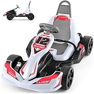 ELEMARA Electric Go Kart for Kids, 12V 2WD Battery Powered Ride On Cars with Parent Remote Control for Boys Girls,Toy Gift Vehicle with 2 Speed,Safety Belt,Music,UP to 70lbs, White