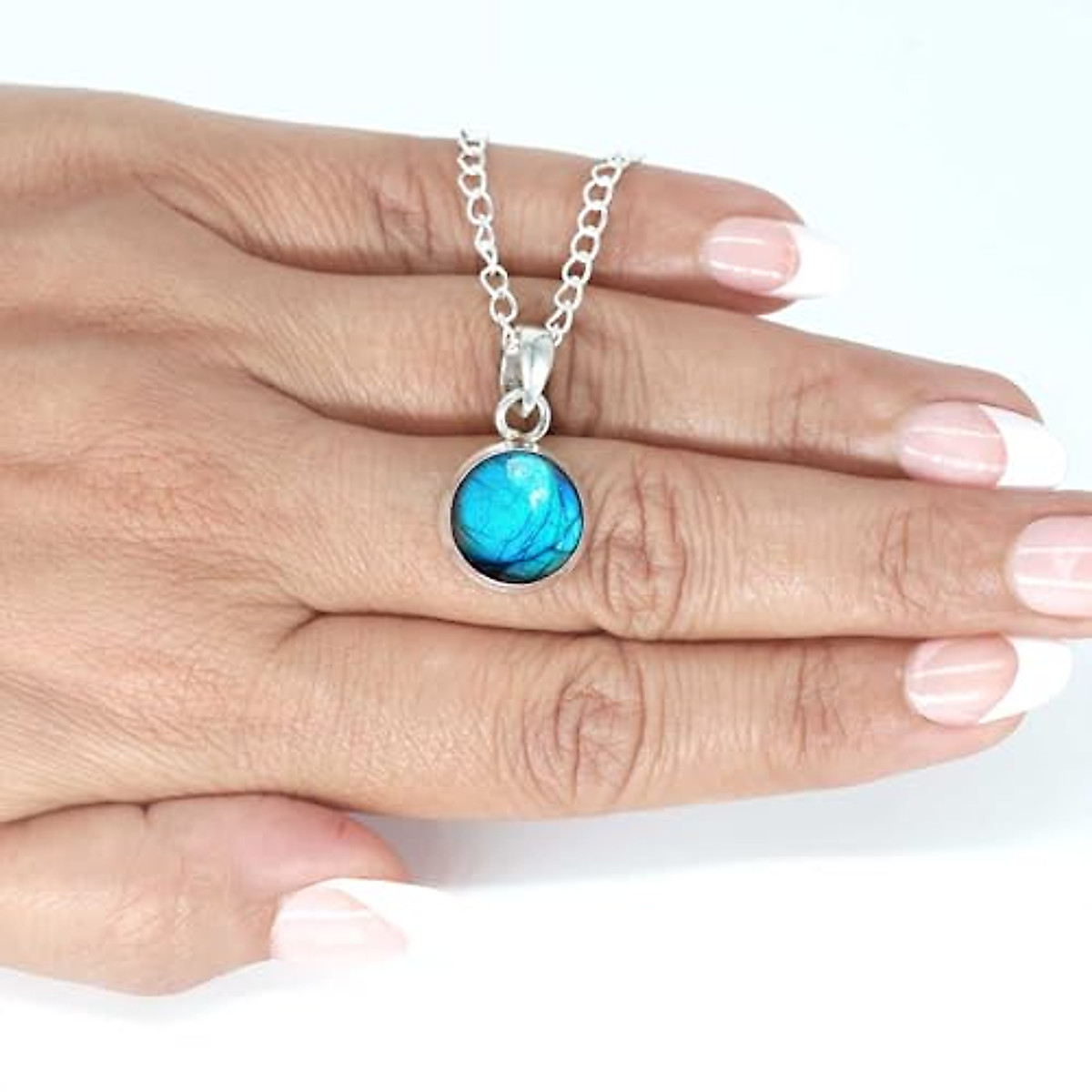 JEWELOPORIUM 925 Sterling Silver Pendant for Women Gray Real Labradorite Gemstone Solitaire Silver Pendant Necklace Anniversary - Gift Costume Jewelry