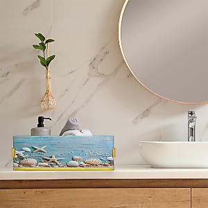 TULIMET Starfish Summer Beach Bathroom Basket for Storage, Fabric Toilet Tank Paper Basket with Handle for Organizing, Small Storage Bins Bathroom Decorative Box