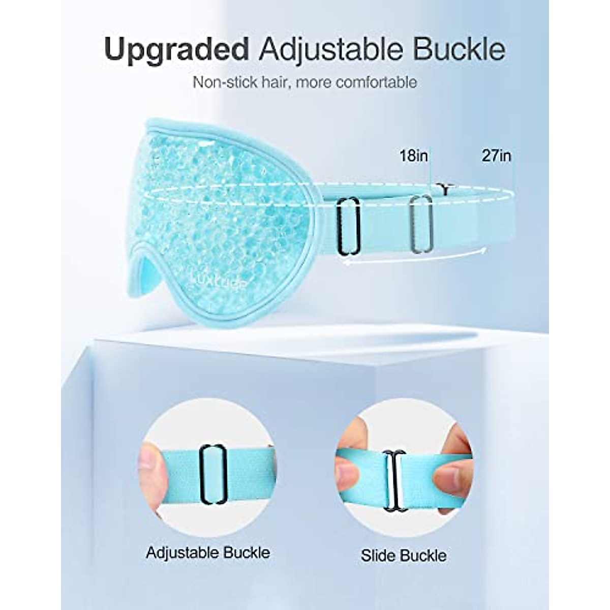 Luxtude Cooling Gel Eye Mask for Dry Eyes, Hot & Cold Compress - Reusable Ice Pack Relieves Puffiness, Dark Circles & Headaches (Blue)