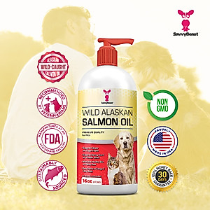 Wild Alaskan Salmon Oil for Dogs, Cats, Ferrets: Unscented Anti-Itch Skin and Coat Supplement with Omega-3 Vitamins - Liquid Fish Allergy Relief Pump on Food - Kitten Supplies & Accessories Stuff