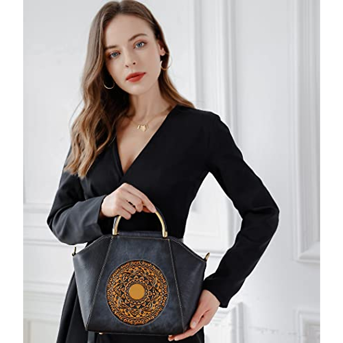 HESHE Vintage Leather Purses for Women Organizer Top Handle Tote Bags Shoulder Bag Laides Handbags(Grey)