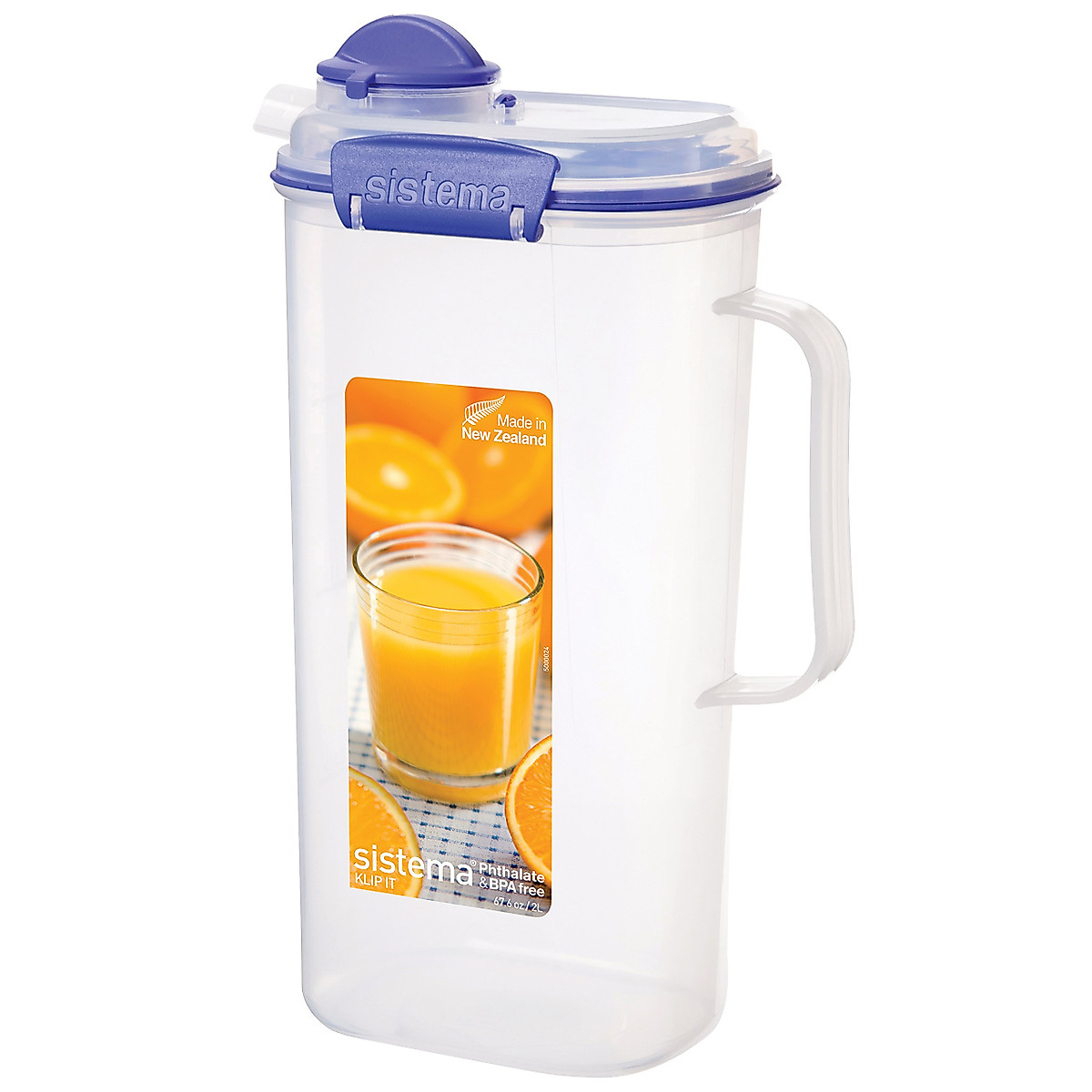 Sistema KLIP IT Utility Collection Juice Pitcher, 67.6 oz./2.0 L, Clear/Blue