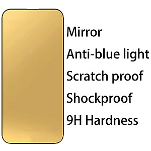 BWEDXEZ 2 PCS Anti-Blue Tempered Glass Mirror Screen Protector Film Suit for iPhone 14 Pro Max, 6.7 inch 9H Hardness Anti-scratch Full Covered (Gold)