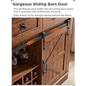 OKD Farmhouse Buffet Cabinet with Storage, 54" Sideboard w/ 3 Drawers, Sliding Barn Door, Wine and Glass Rack, Storage Shelves, Liquor Coffee Bar Cupboard for Kitchen, Dining Room, Reclaimed Barnwood
