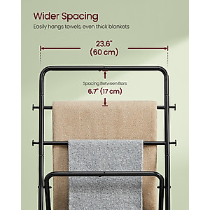VASAGLE Freestanding Towel Rack, Foldable Blanket Holder, Towel Holder with 4 Hooks, Fabric Basket, 39 Inches High, for Bedroom, Living Room, Bathroom, Ink Black and Slate Gray ULLS020B01