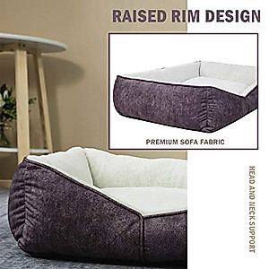 Coohom Rectangle Washable Dog Bed,Warming Comfortable Square Pet Bed Simple Design Style,Durable Dog Crate Bed for Medium Large Dogs (25 INCH, Purple)