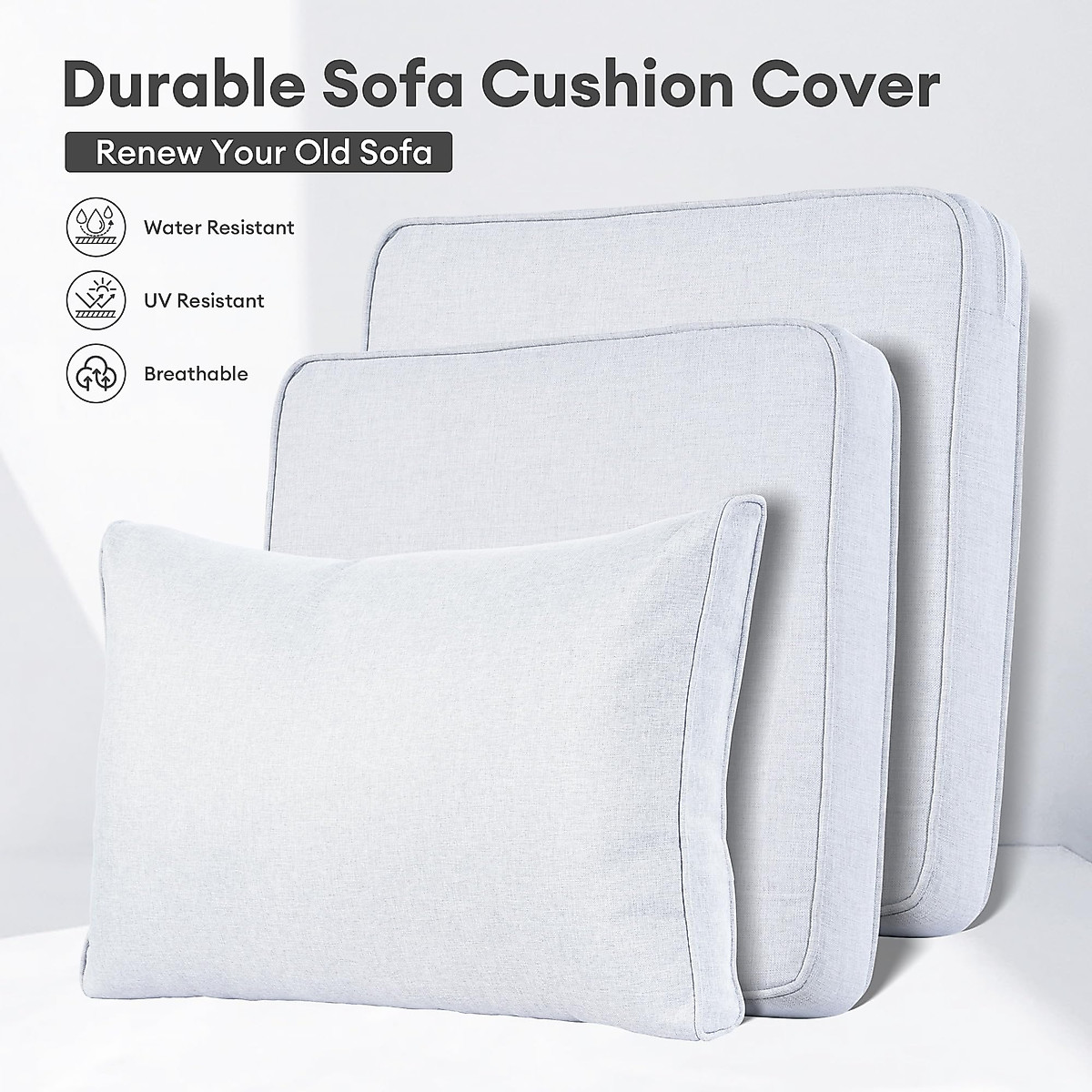 ovios Patio Cushion Covers, Waterproof Cushion Cover for Outdoor Furniture, Sofa, Couch, Ottoman Seat Back Cushion Cover with Zipper (8 Covers, Grey)