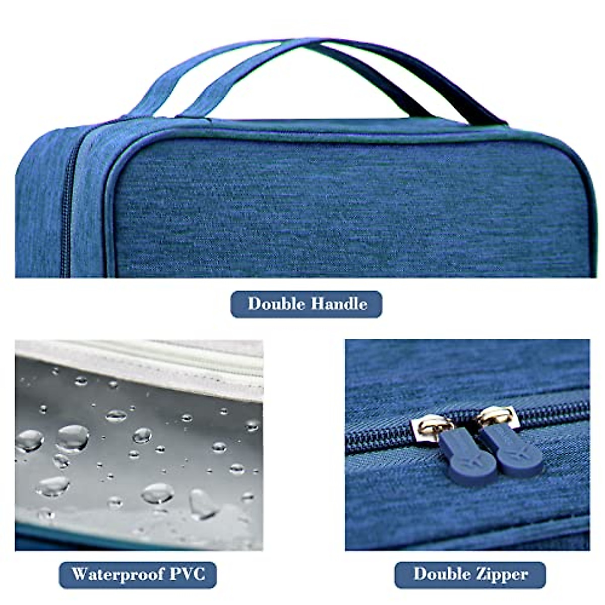 QIALUOBAO Travel Toiletry Bag with Hanging Hook, Small and Medium Water-resistant Makeup Cosmetic Bag, Full Size Container for Travel, Portable Cosmetic Organizer (Blue)