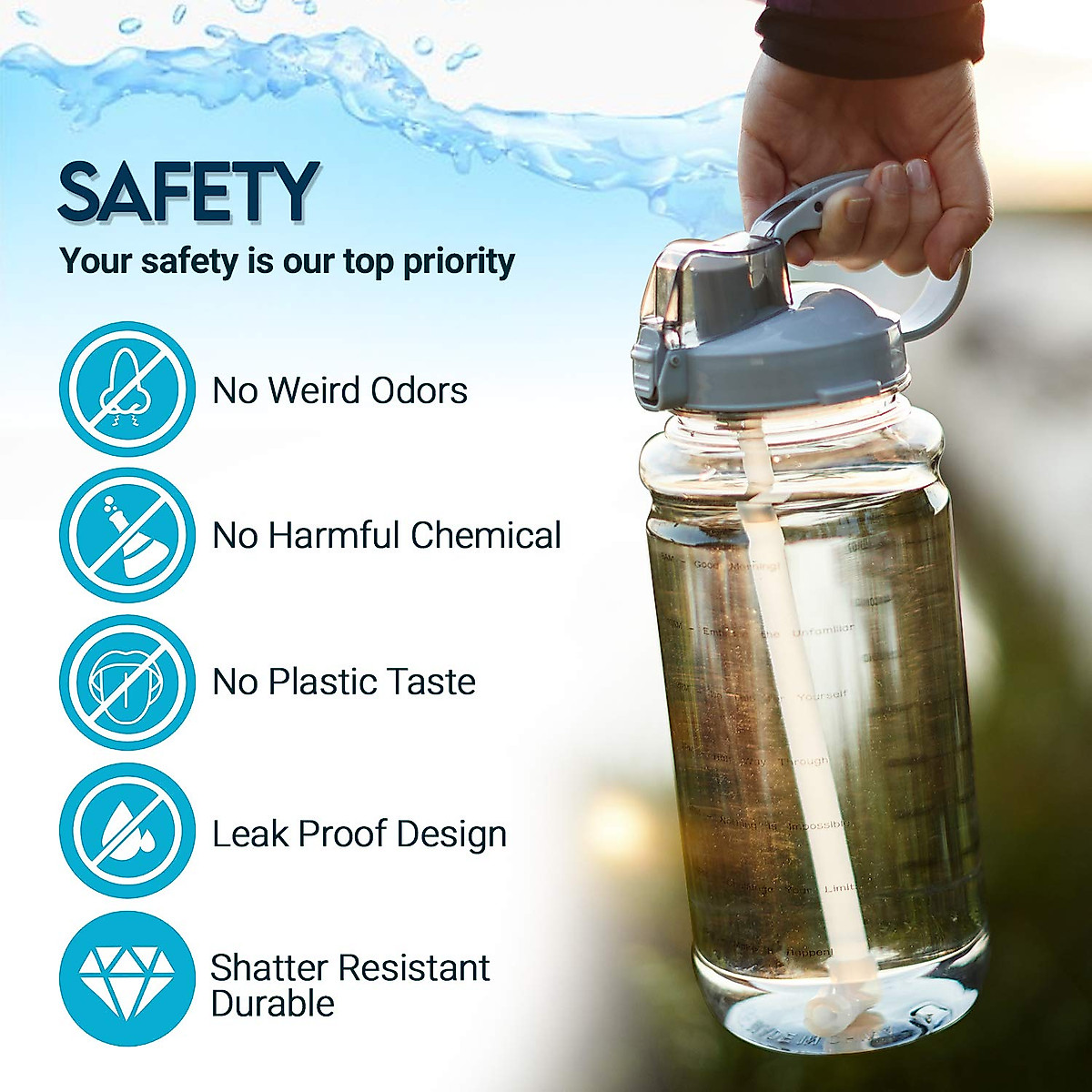 El Maigo Motivational Half Gallon Water Bottle with Straw & Time Marker - Leakproof Flip Top 64 OZ Water Bottle - Reusable BPA Free Tritan Large 2 Liter Water Jug for Fitness Gym and Outdoor Sports