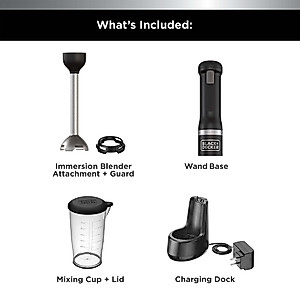BLACK+DECKER Kitchen Wand Cordless Immersion Blender, Hand Blender with Charging Dock, Black (BCKM1011K10)