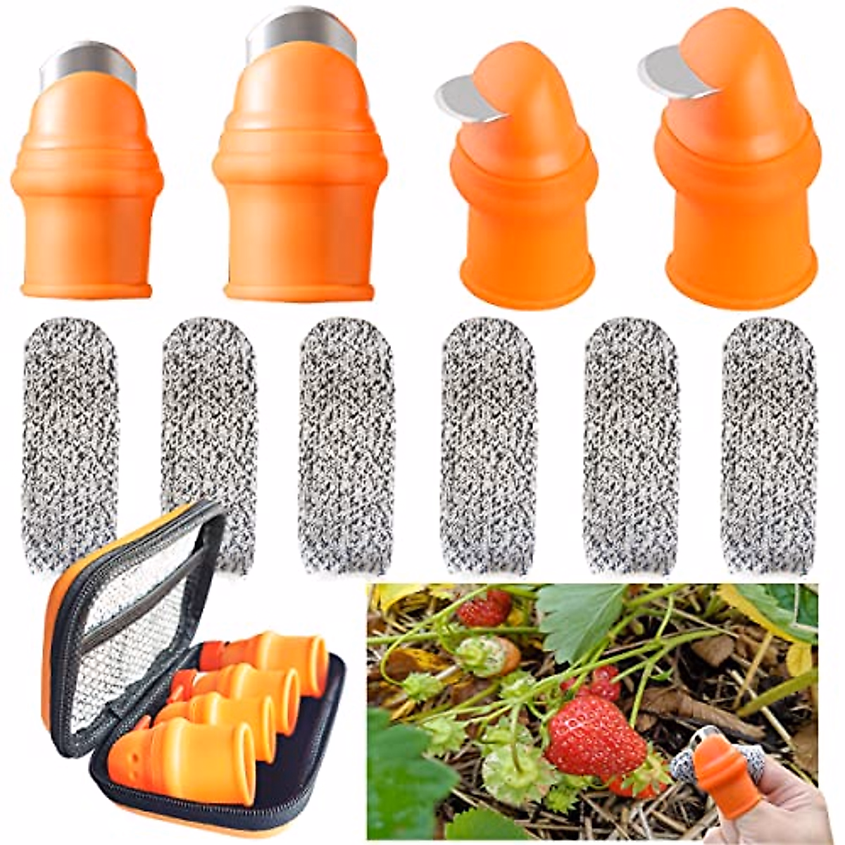 Gardening Thumb Knife with Case, Finger Pruner for Gardeners, Finger Knife-Plants Picking Trim Tools, Orange Thumb Cutter Gardening Tools Kit for Picking Plant Fruit Vegetable