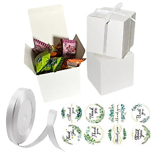 XCXGYCA White Gift Boxes 10 Pack 7x7x7 IN Small Gift Boxes With Lids for Birthday Party Gift Boxes, Bridesmaid Proposal Gift,Christmas Gift Boxes,Graduation, Holiday, With 10 Thank You Stickers ,With 66 FT Ribbon(7x7x7 IN, White) …
