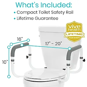Vive Toilet Safety Rail - Adjustable Grab Bar - Compact Support Frame with Handrail for Bathroom Toilet Seat - Easy Installation for Handicap Senior Bariatrics, Elderly Balance - Padded Hand Armrest