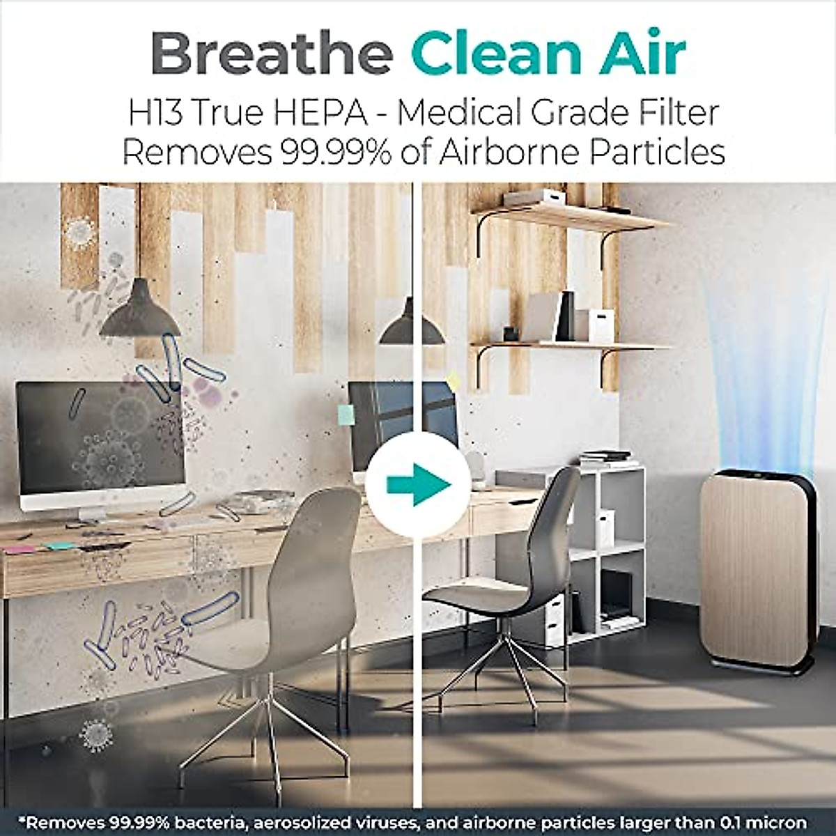 Alen BreatheSmart 45i Quiet HEPA Air Purifier, 800 SqFt Medical Grade Filtration, 99.9% Particle Removal, Allergies, Dust, Mold, Household Odor, Smoke, Long Filter Life, Weathered Gray