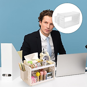 NUOBESTY Decor Book Shelf Book Stand Storage Shelves Bookshelf Magazine Rack Delicate Book Rack Tabletop Book Holder Household Book Rack White Double Layer Small Desk pp Office