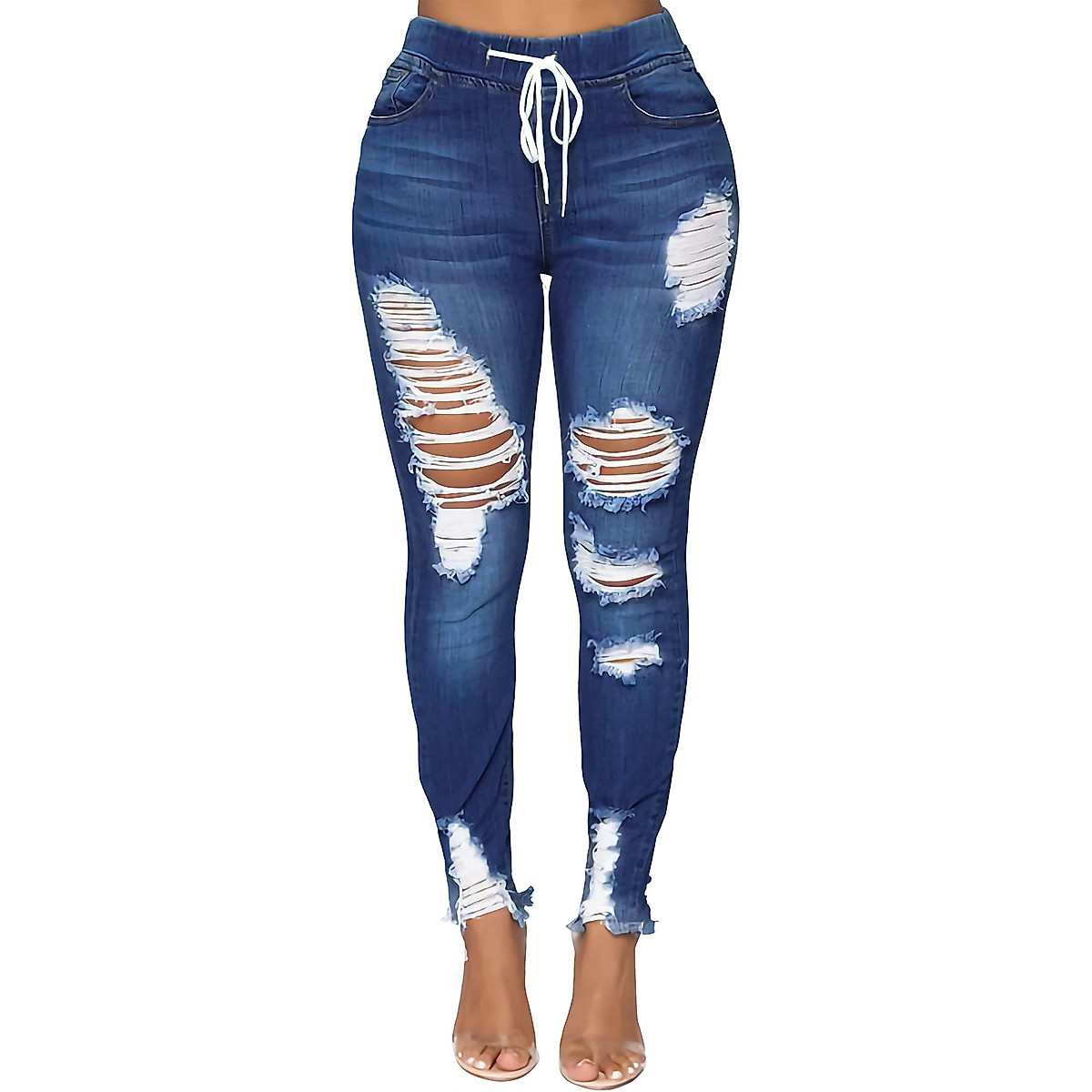 YPKAM High Waist Skinny Stretch Ripped Jeans for Women, Distressed Destroyed Denim Pants.