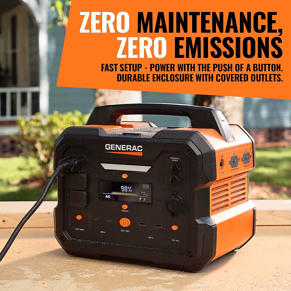 Generac GB1000 1086Wh Portable Power Station with Lithium-Ion NMC - Clean, Emission-Free Power - Fast Solar Charging and Compact Design - Wireless Charging Pad for Camping, RV, Indoor/Outdoor Use