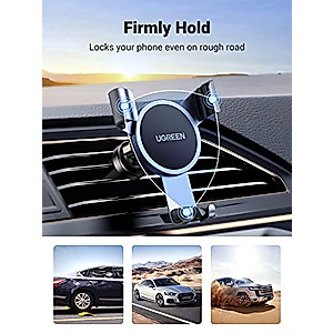 UGREEN Car Vent Phone Mount Gravity Phone Holder Car Air Vent Clip Mount Auto Lock Compatible with iPhone 14 Pro Max 14 Plus, iPhone 13 12 11 Pro Max XR XS 8 7 Plus SE, Samsung Galaxy S22 Smartphone