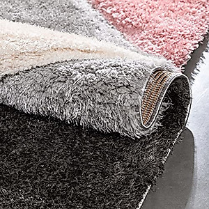 Well Woven Walker Pink Triangle Boxes Thick Soft Plush 3D Textured Shag Area Rug 4x6 (3'11" x 5'3")