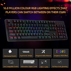 IROK FE87/104 RGB Mechanical Keyboard, Hot Swappable Gaming Keyboard, Customizable Backlit, Magnet Upper Cover Type-C Wired Keyboard for Mac Windows-Black/Brown Switch