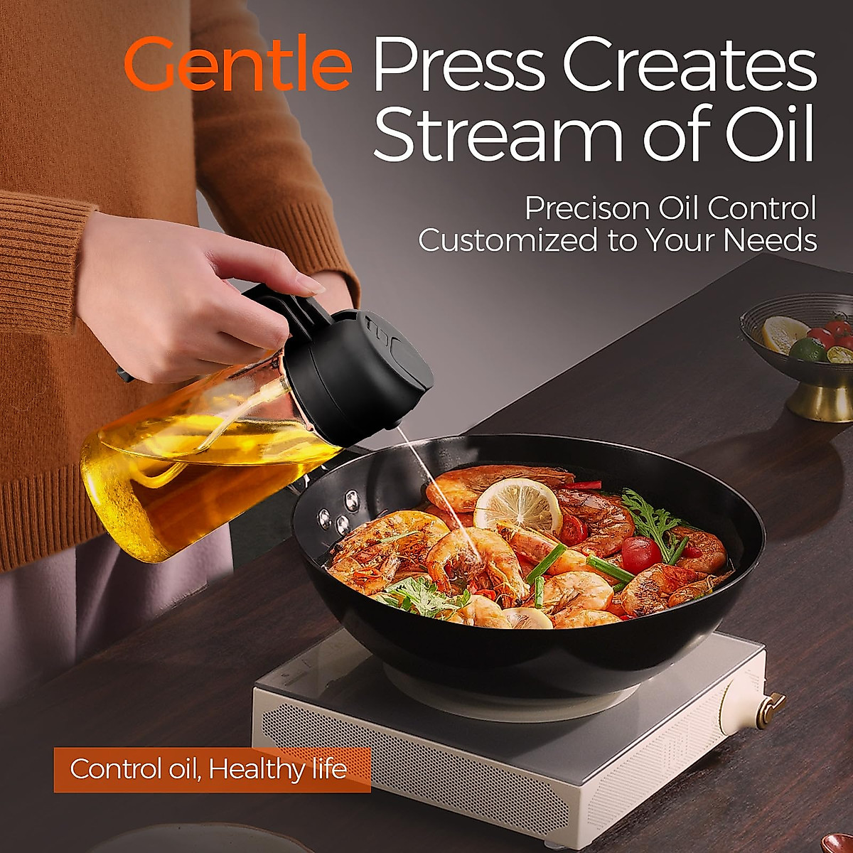 YARRAMATE Oil Sprayer for Cooking, 2 in 1 Olive Oil Dispenser Bottle for Kitchen, 16oz/470ml Premium Glass Oil Bottle, Food-grade Oil Mister for Air Fryer, Salad, Frying, BBQ (Black)