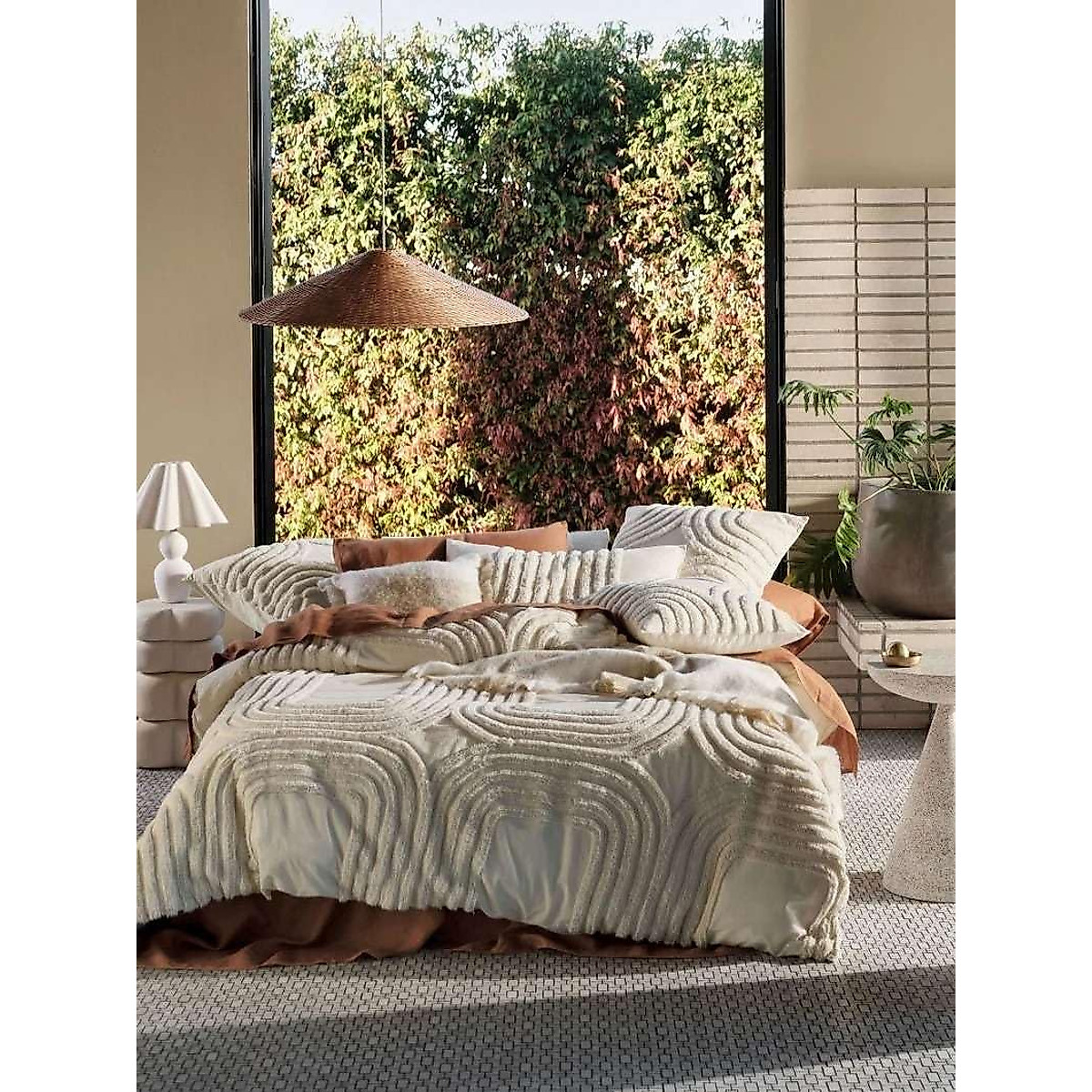 Tufted Duvet Cover King Boho Bedding Tufted King Size Duvet Covers for All Season 1 Duvet Cover 2 Pillow Shams Shabby Chic Bedding Home Bedding Duvet Cover (White-King Size-90x104)