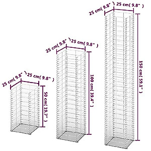 vidaXL Gabion Set 3 Piece Galvanized Wire Patio Outdoor Garden Yard Privacy Protection Welded Mesh Rock-Stone Wall Barrier Fence Panel