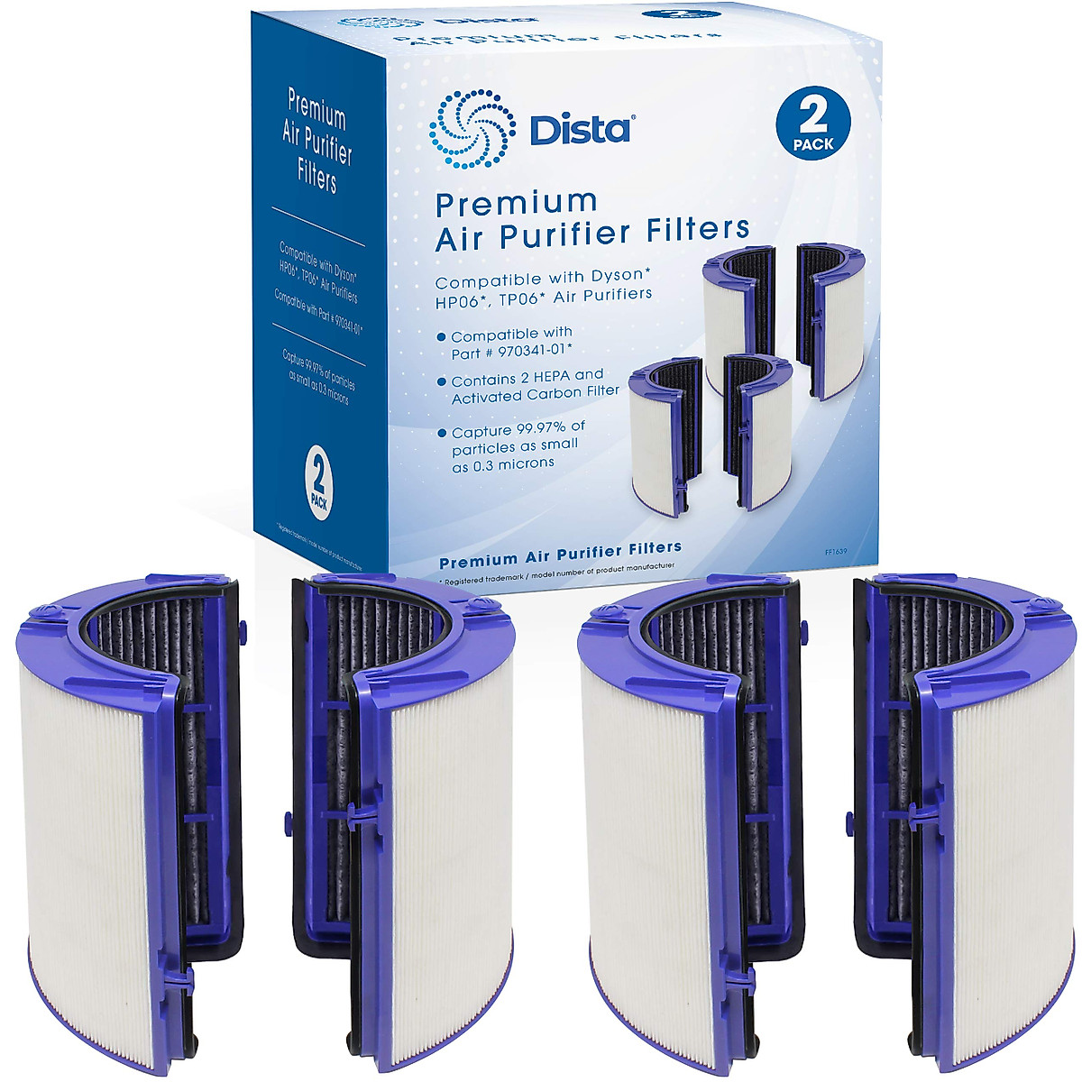 Premium Combi 360 Glass True Hepa Filter for Dyson Pure Air Purifier Model PH01 PH02 PH03 PH3A PH04 TP06 HP06 TP07 HP07 TP7A TP09 HP09 TP10 HP10 HP4B Part # 970341-01 965432-01 (2-Pack)