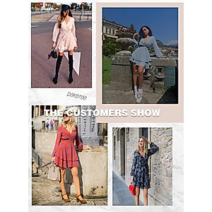 Dokotoo Womens Ladies Casual Summer Birthday Spring Ruffle Elegant Floral Long Sleeve Tie Knot V Neck Cute Chiffon Boho Beach Tunic Swing A Line Mini Short Skater Dresses for Women 2023 Green Large