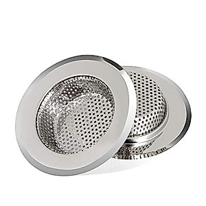 LARNACA 2PCS Kitchen Sink Drain Strainer, Premium Stainless Steel, Large Wide Rim 4.33" Diameter, Simplest of Drain and Strainers