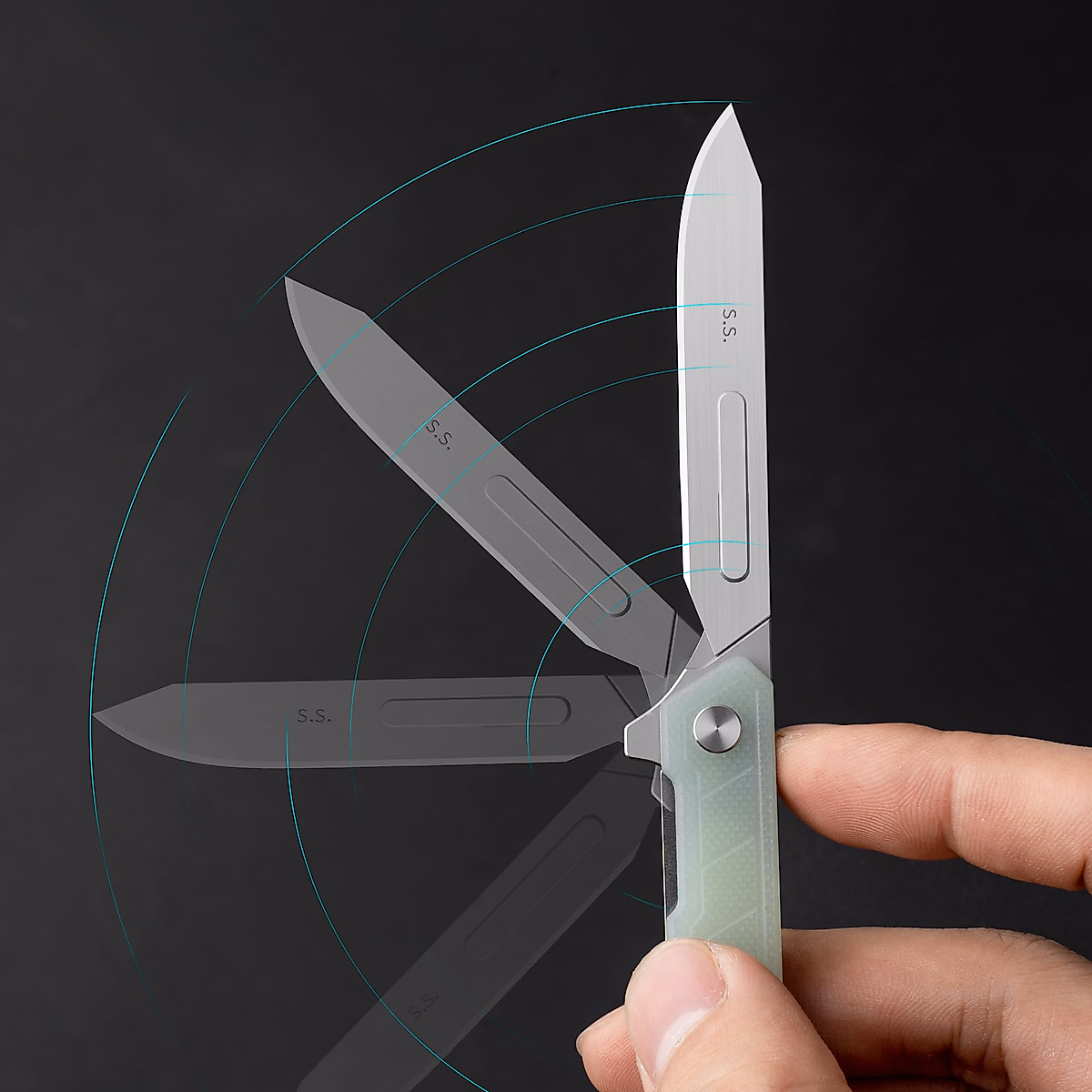 OLITANS G046 Mecha Mini Slim Folding Scalpel with 5pcs #24 and 5pcs #60 G14 Handle with Liner Lock, Utility EDC Pocket Knife with Back Clip（Green）