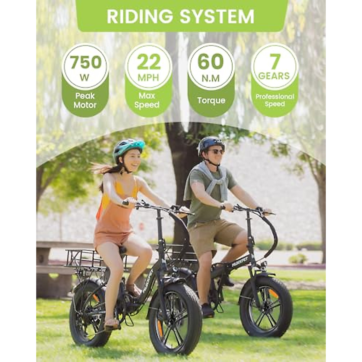 Mukkpet GL Electric Bike for Adults,Peak 1500W Foldable Ebike,28MPH 65Miles Electric Bike with 48V 15AH Removable Battery,20" X 4.0 Fat Tire Electric Bike,7 Speed