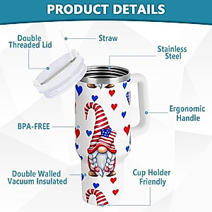 ODAWA 40 Oz Travel Coffee Tumbler with Lid and Straw, Cute Gnomes White Leak Proof Tumbler