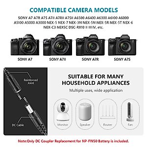 Neewer DC Coupler Replacement for NP-FW50 Dummy Battery Power Adapter with USB Cable Compatible with Sony A7 A7R A7S A7II A7RII A7SII A6500 A6400 A6300 A6100 A6000 NEX5 NEX7 DSC-RX10 II III IV