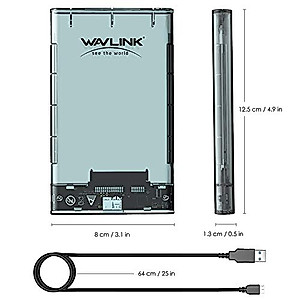WAVLINK 2.5-Inch SATA to USB 3.0 External Hard Drive Enclosure,Portable Clear Hard Disk Case for 2.5 inch 7mm 9.5mm SATA HDD SSD, Support UASP & 2TB Drives, Tool-Free Design - Clear