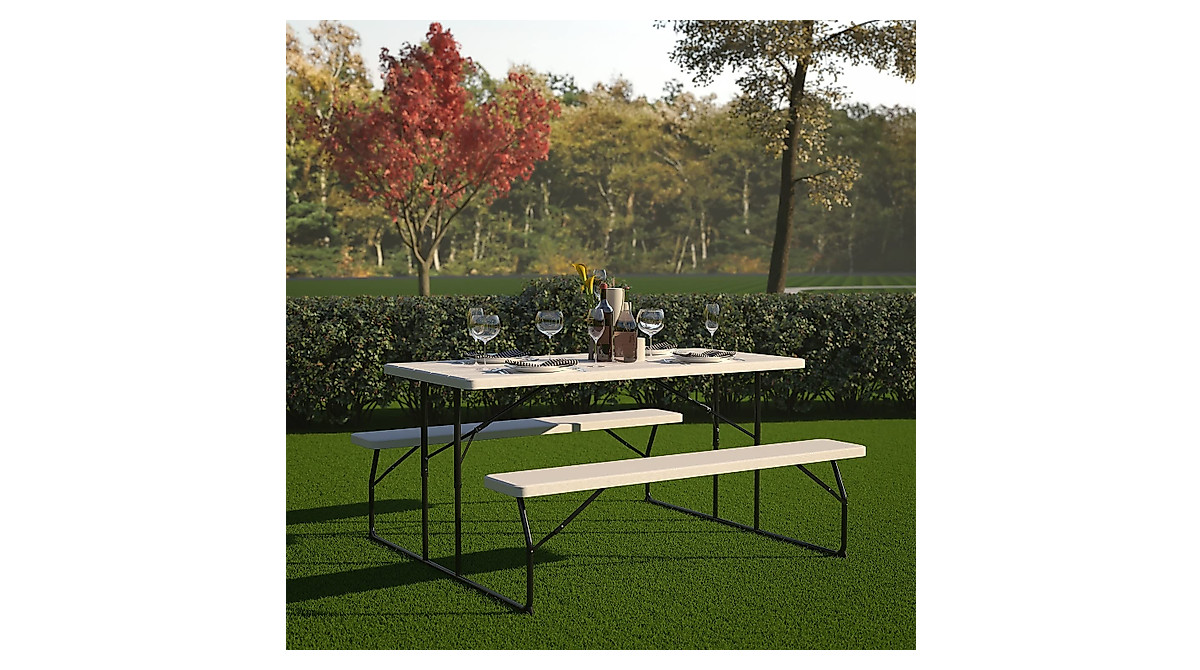 Flash Furniture Insta-Fold Picnic Table - White Wood Grain Folding ...