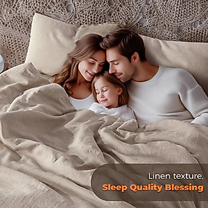 REDASW 100% France Linen Duvet Cover King Size,3-Piece Bed Sheet Set, Solid Natural Cotton Blend Soft Breathable, Suitable for All Seasons (Linen)