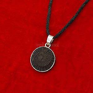 Vedic Vaani Natural Gandaki River Lord Vishnu Narayan Sudarshana Chakra Shaligram Shilla Stone Silver Pendant Locket (1 Piece)