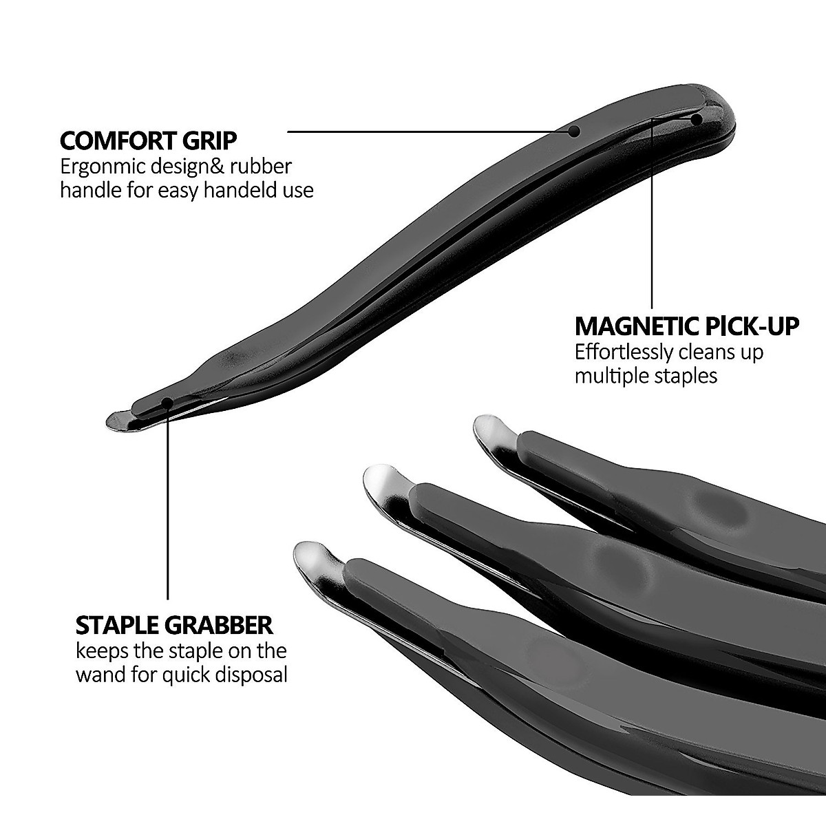KTRIO Staple Remover Professional Magnetic Easy Staple Removers Stapler Remover Staple Remover Tool Staple Puller Remover Staple Pullers for Office, School and Home, 3 Pack Black