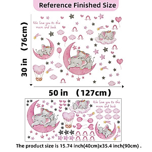 Suplanet Baby Girl Nursery Wall Decor, Elephant Nursery Wall Decal, Moon and Stars Nursery Decor, Baby Nursery Decor Girl, Baby Elephant Nursery Decor, Baby Room Decor Girl, Nursery Wall Stickers