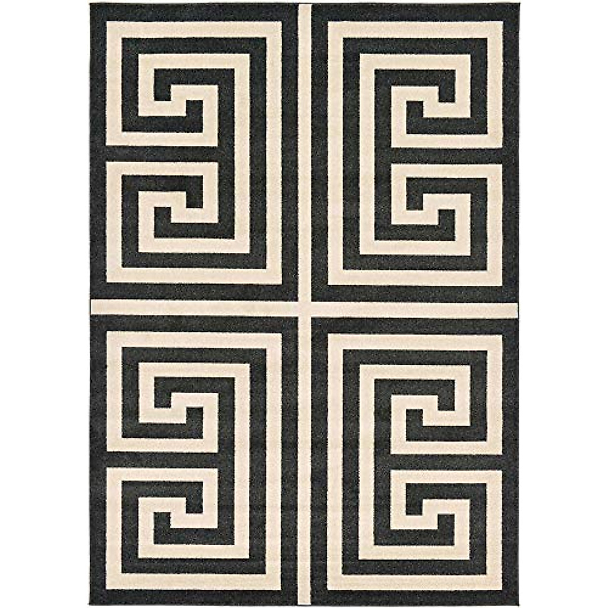 Unique Loom Athens Collection Classic Geometric Modern Border Design Area Rug, 7 ft x 10 ft, Black/Beige