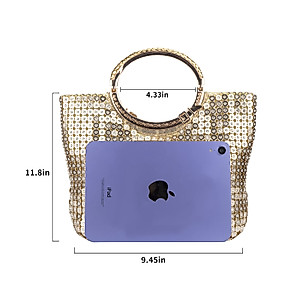 Gripit Designer Handbags Sequin Tote Bag with Rhinestone Wristlet Sparkly Purse Crystal Bag for Women Trendy Formal Evening Bag,Gold