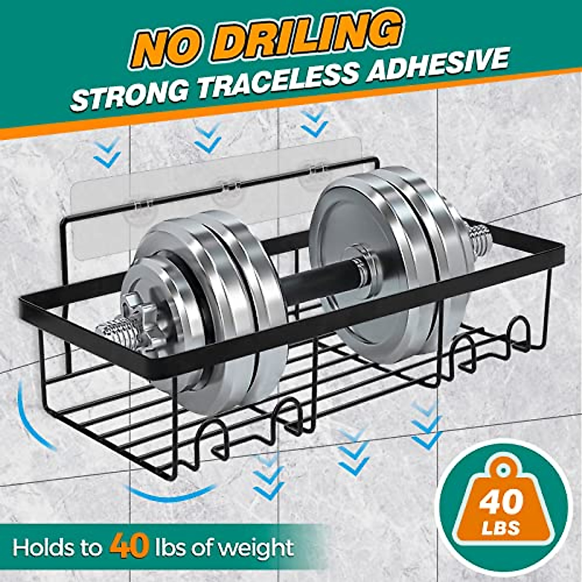 Shower Caddy, 5-Pack Shower Shelves Adhesive Shower Organizer No Drilling, Large Capacity Rustproof Stainless Steel Bathroom Show Shelf With Soap Holder, Food Storage Basket for Kitchen Storage