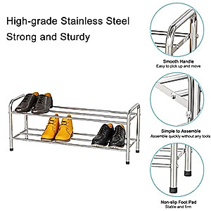2-Tier Shoe Rack for Closet, Stackable & Expandable Shoe Rack Organizer Storage Stainless Steel Shoe Shelf for Entryway, Bedroom, Dorm Room, Outdoor