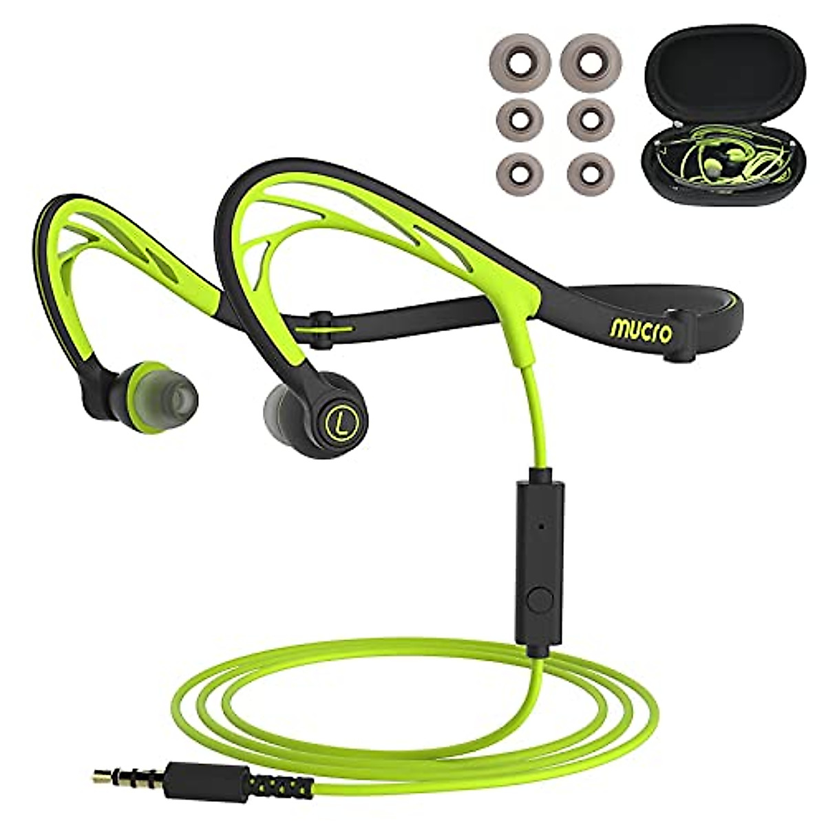 mucro Wired Over-Ear Headphones Sports Running Foldable Headphones Behind The Neck Headphones for Jogging Gym Workout with Microphone