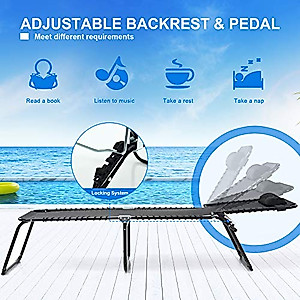 Giantex Outdoor Chaise Lounge Adjustable Sunbathing Seat W/Pillow,4-Level Backrest Portable and Foldable Patio Recliner for Lawn, Beach, Backyard, Gardens, Poolside Lounge Chair (1, Black)