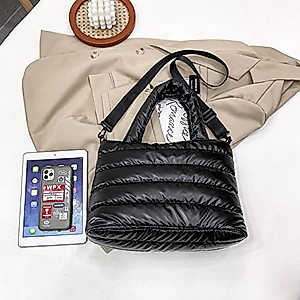 YFGBCX Puffer Tote Bag for Women Quilted Puffy Handbag Lightweight Winter Down Cotton Padded Shoulder Bag Down Padding Crossbody Handbag for Office, Travel, School